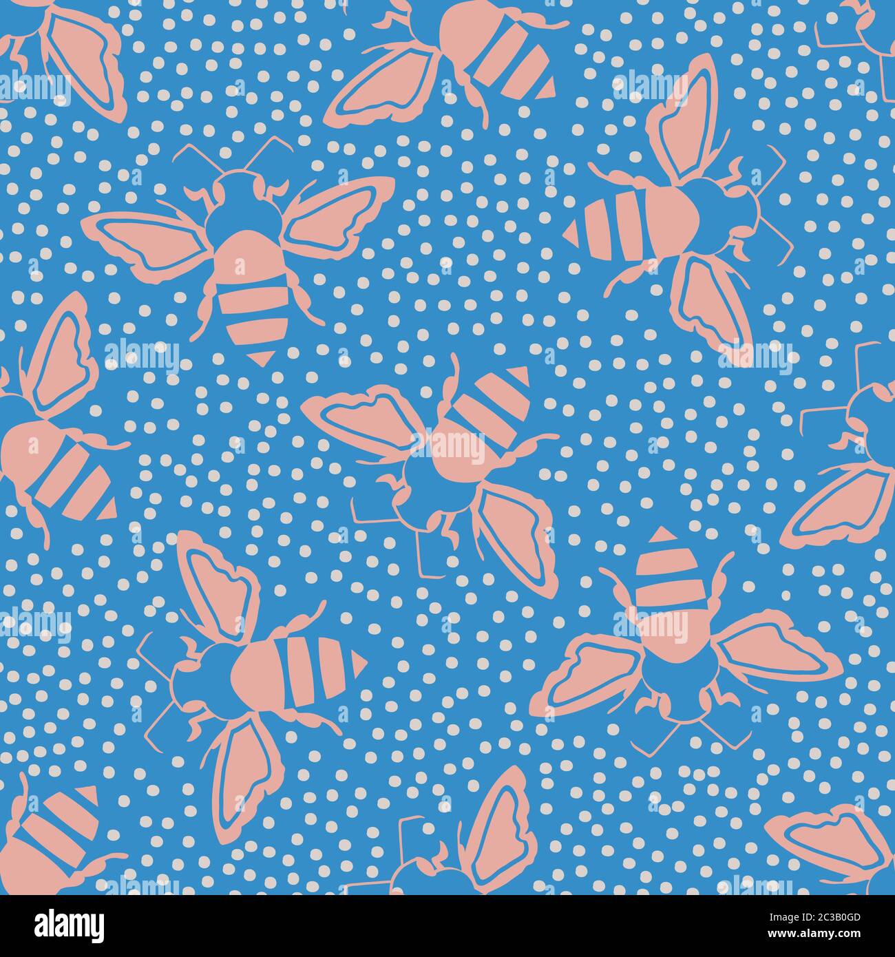 Honey bee vector seamless pattern background. Bright blue and pink ...