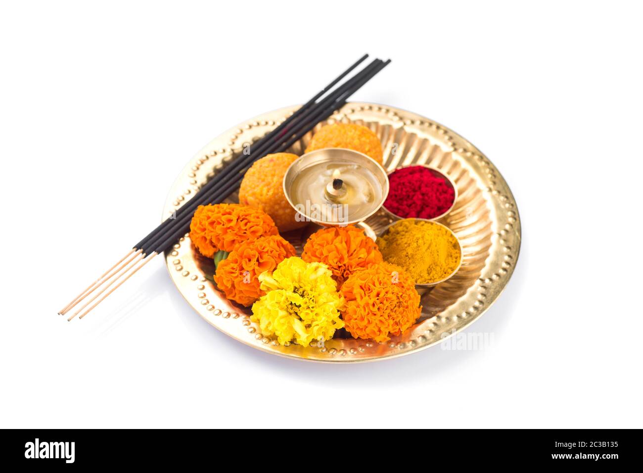 Beautifully Decorated Pooja Thali for festival celebration to worship ...