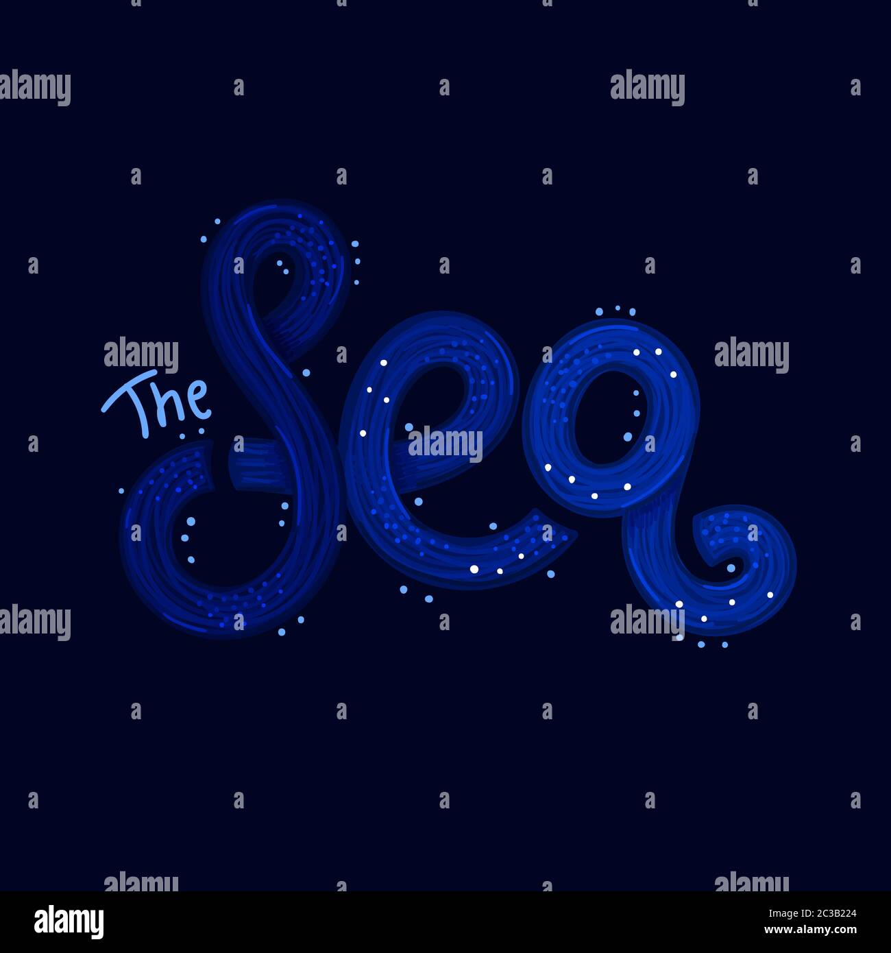 The Sea. Lettering. Title or headline for book. Typography. Blue color ...