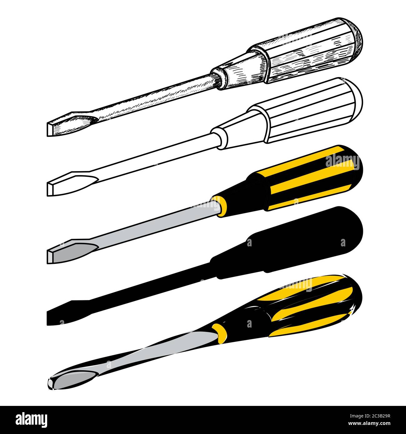 building tool, screwdriver sketch and silhouette Stock Vector Image ...