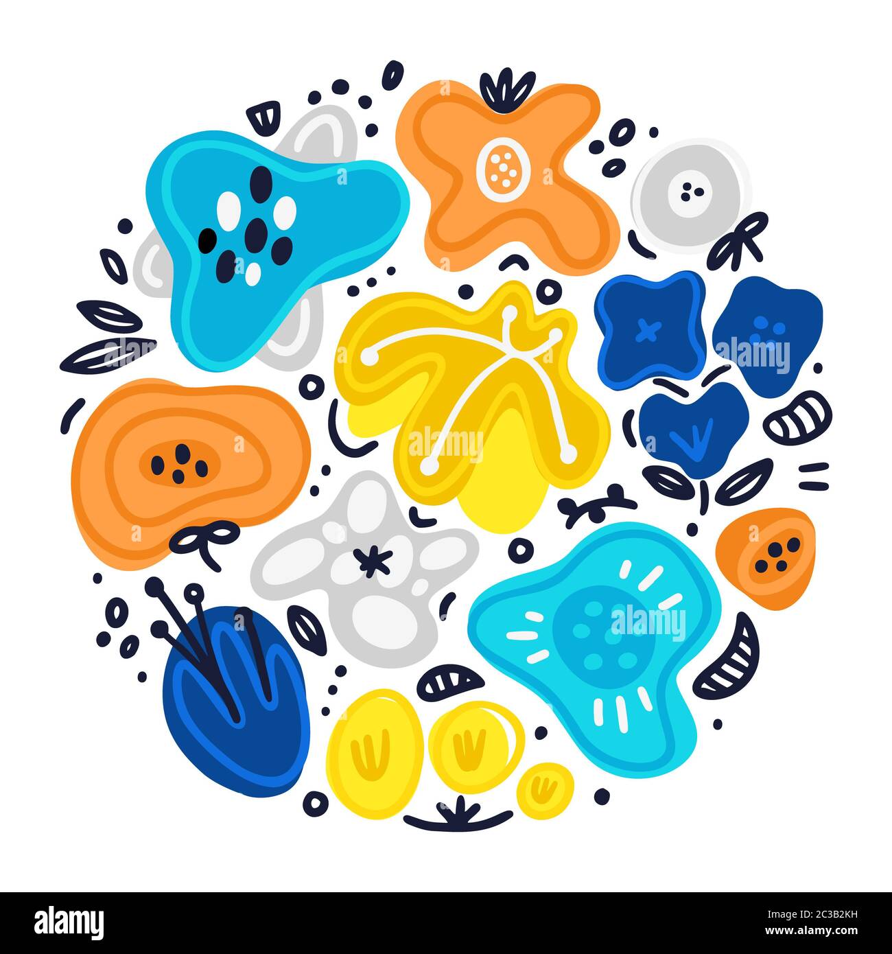 Vector circle floral composition includes hand drawn abstract shapes ...