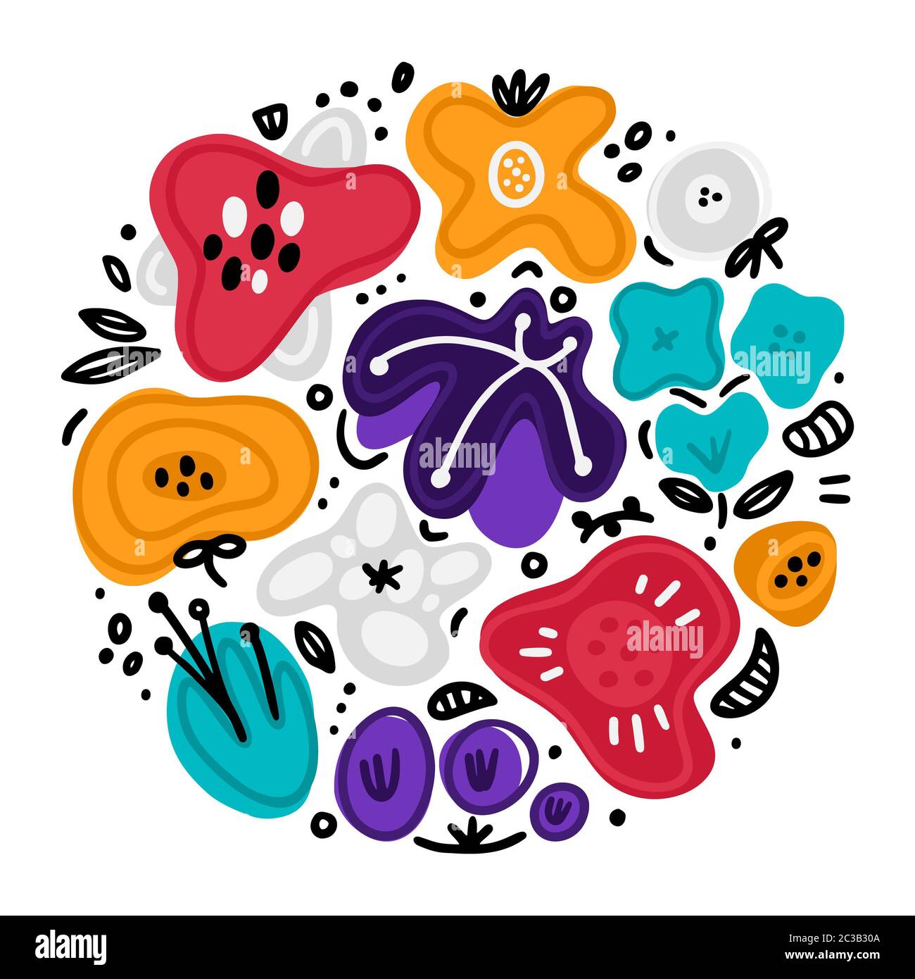 Vector circle floral composition includes hand drawn abstract shapes ...