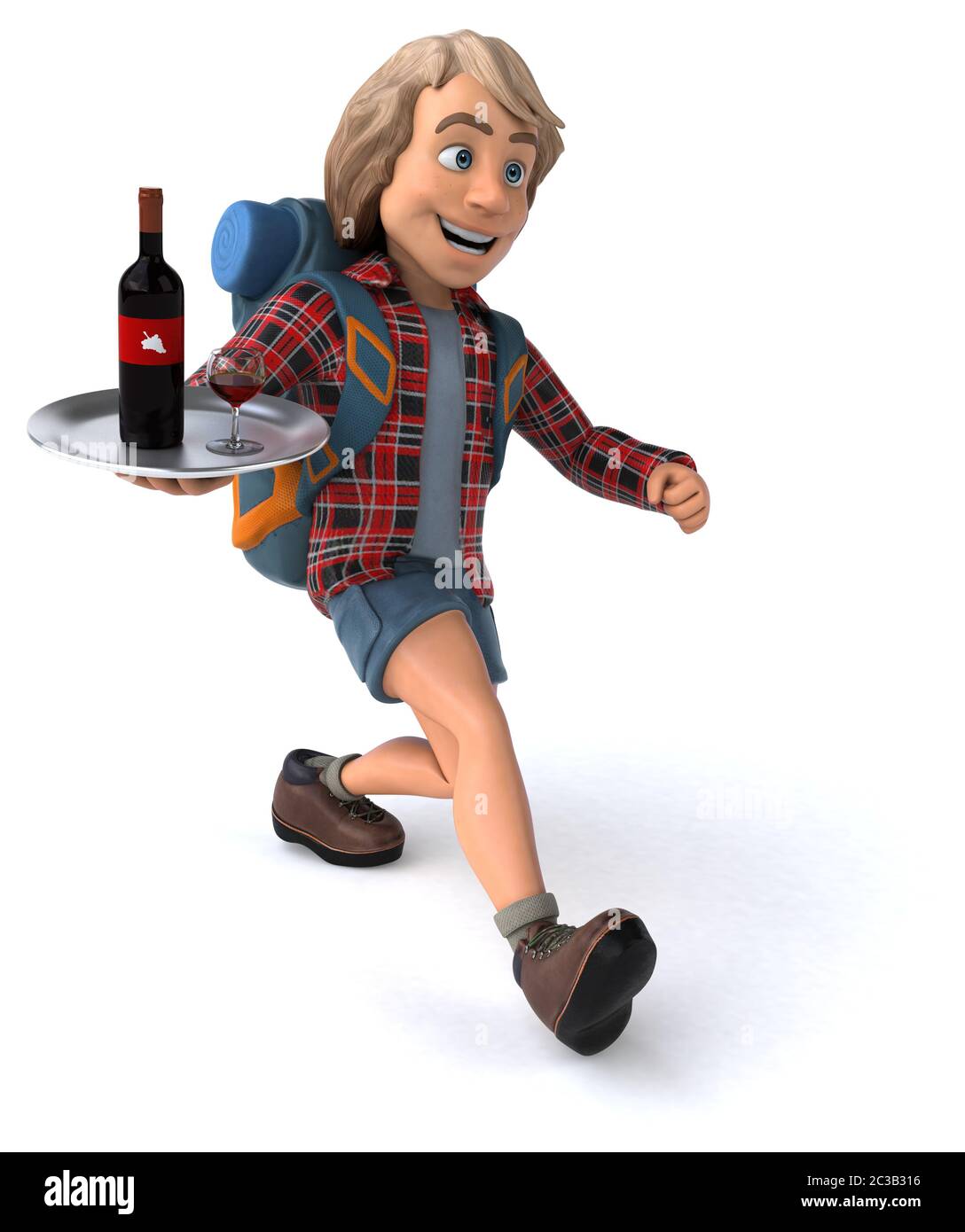 Fun backpacker cartoon guy Stock Photo - Alamy