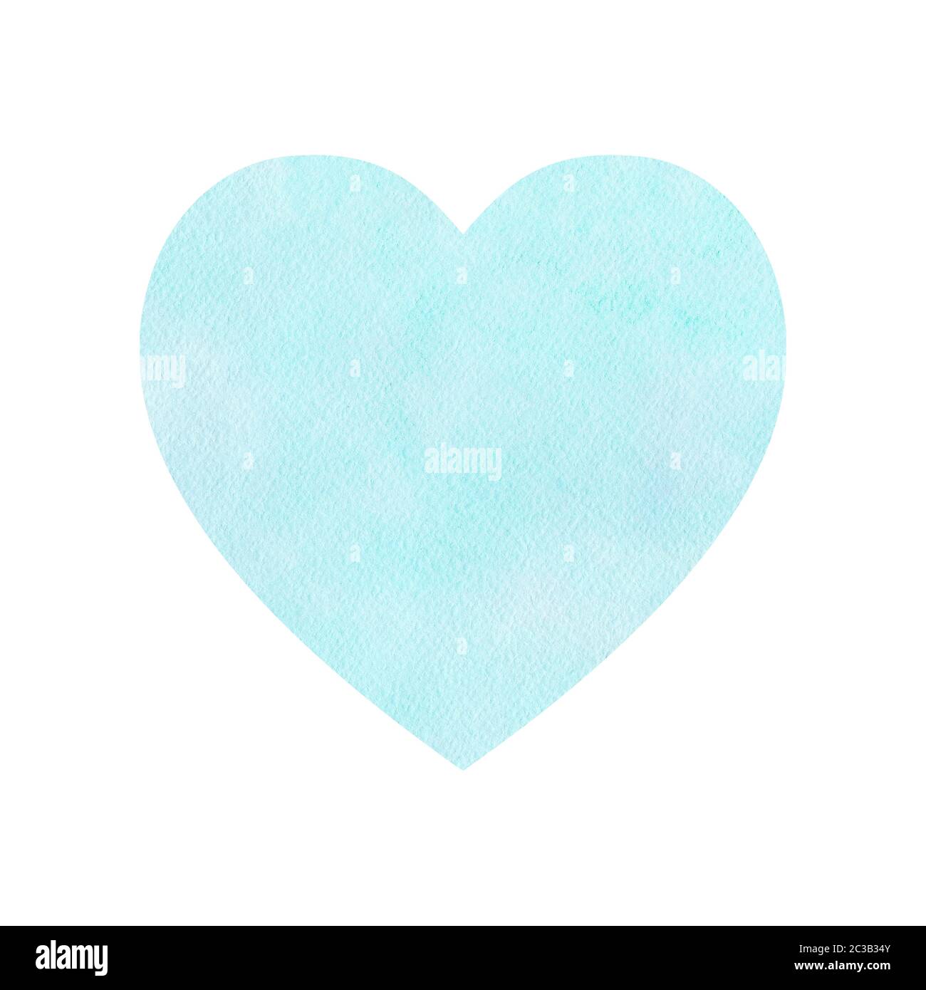 Watercolor heart in blue. Aquamarine pastel background with paper ...