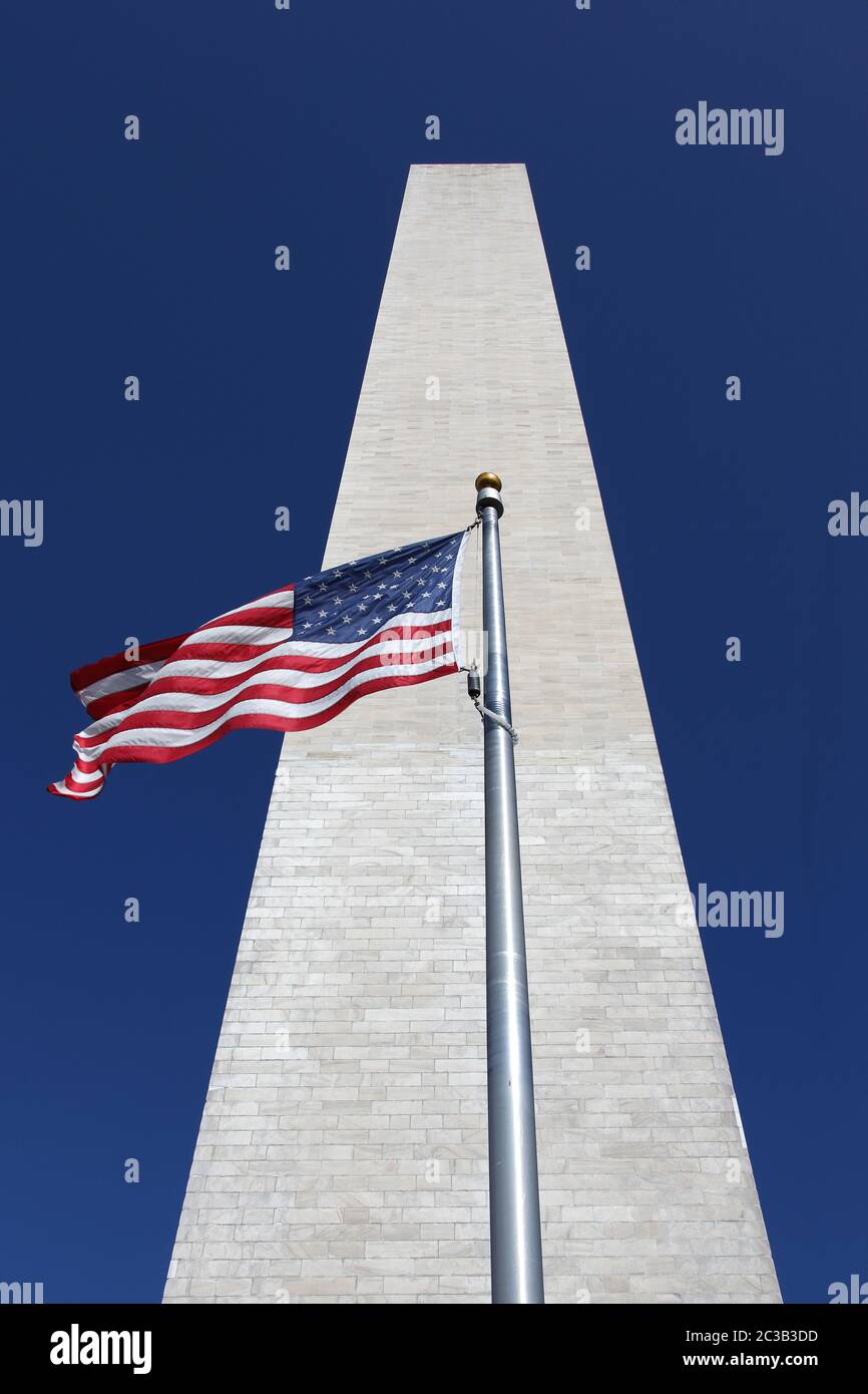 Washington Monument and Flag Stock Photo - Alamy
