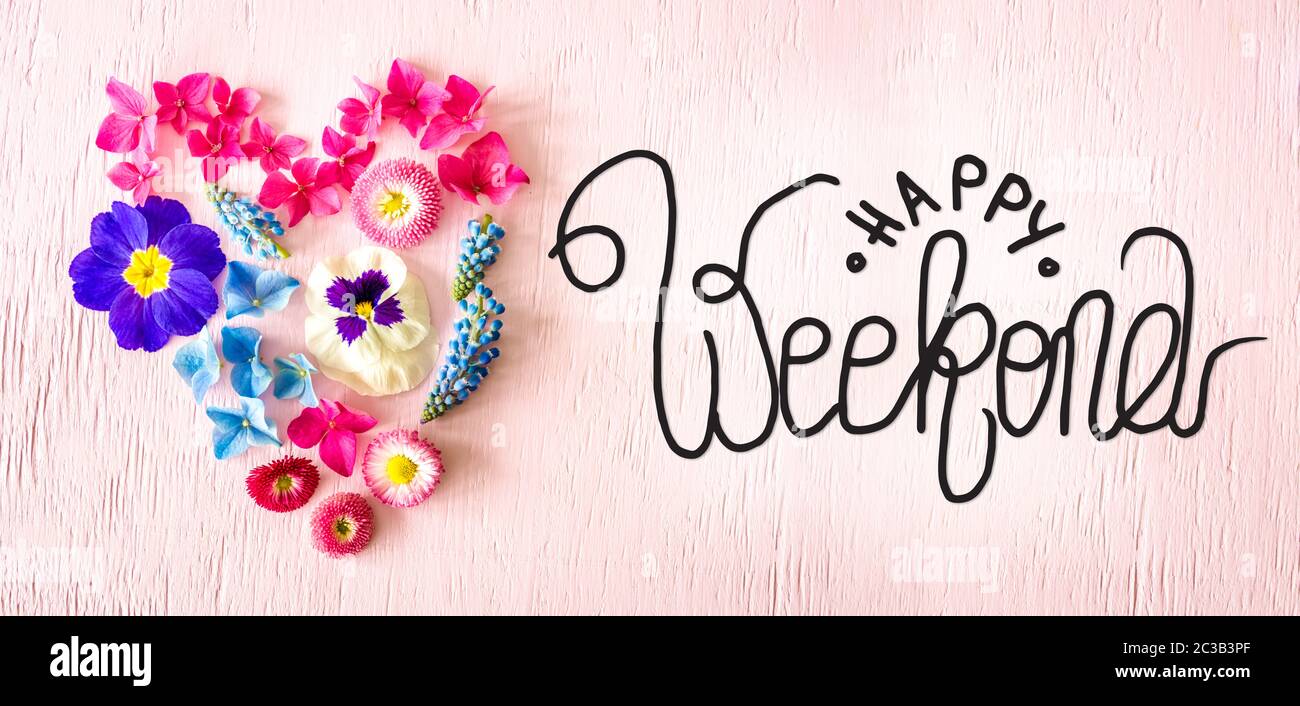 Wooden Background With English Calligraphy Happy Weekend. Colorful ...