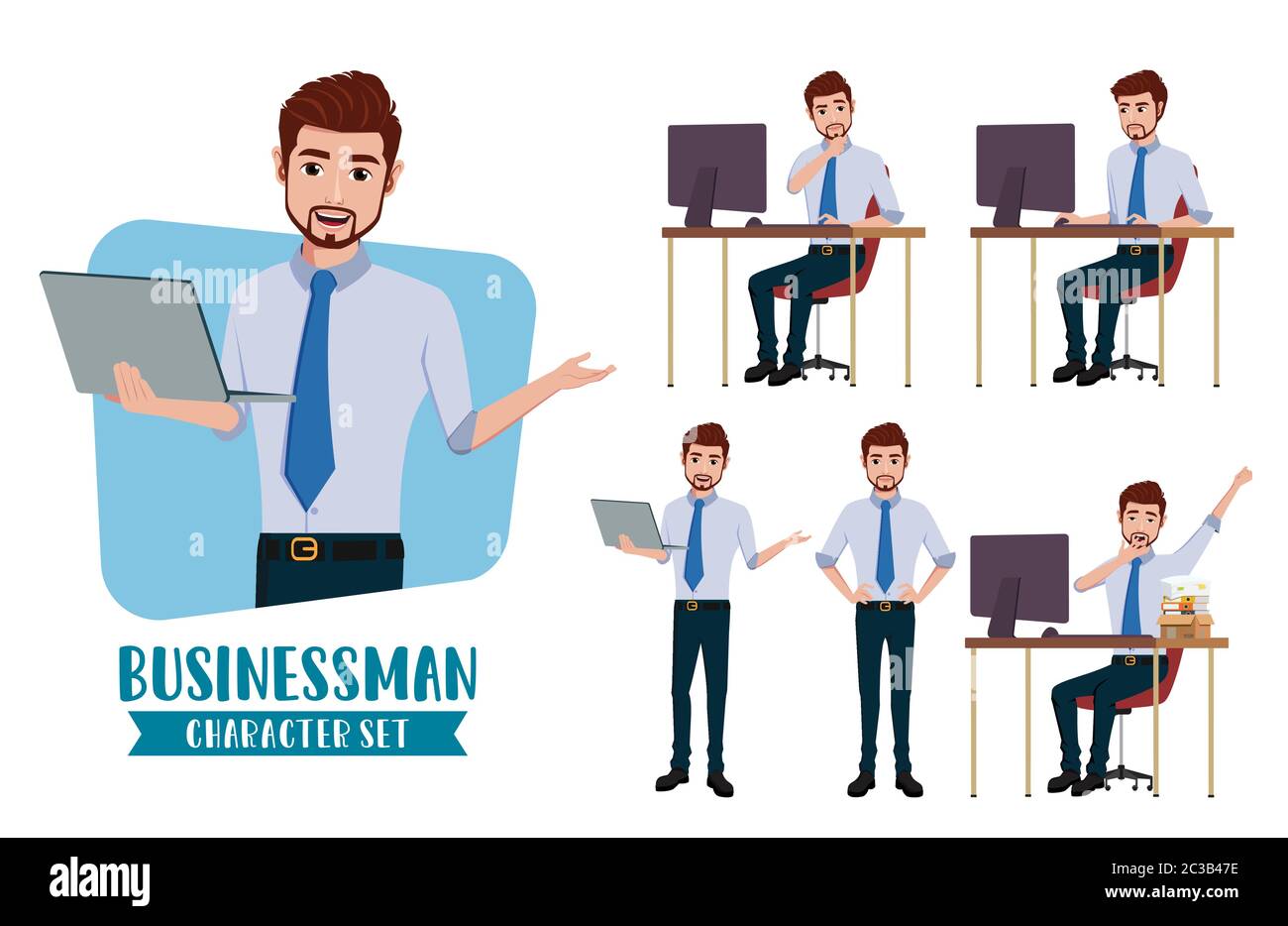 Businessman character vector set. Business man characters in standing ...