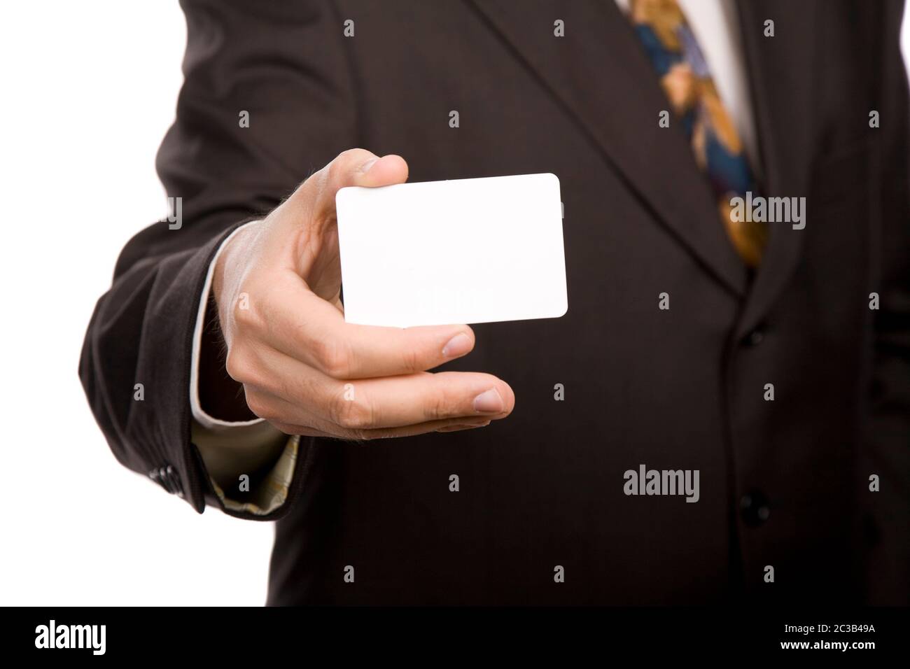 Hand of businessman offering businesscard on white background Stock ...