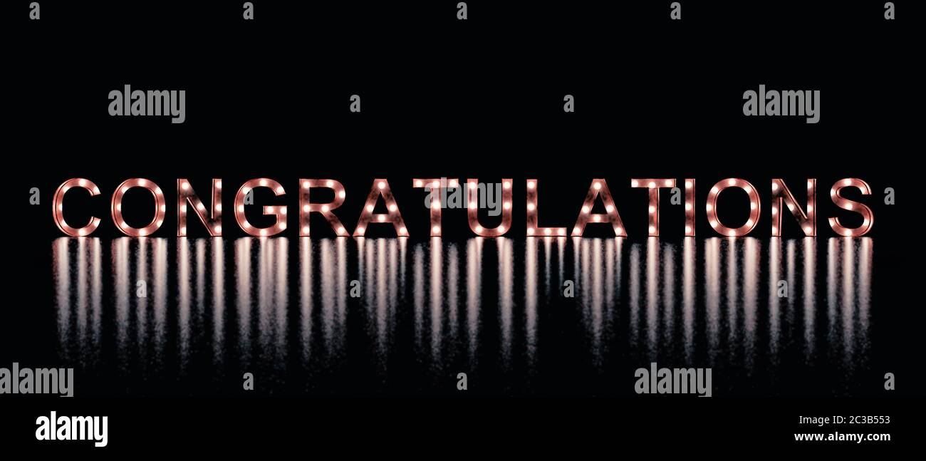 The word congratulations with reflections on a dark background, 3d ...