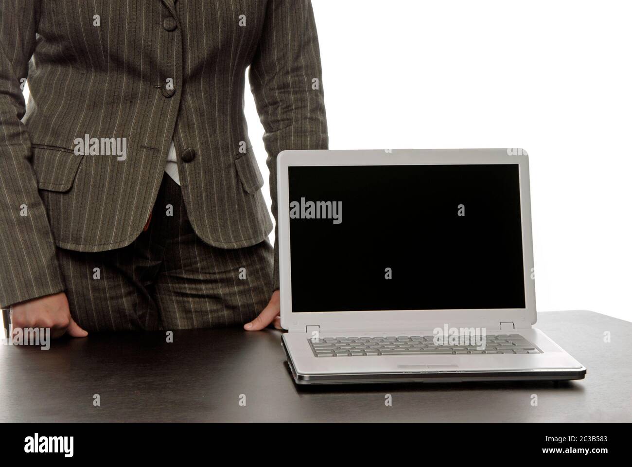 woman body parts with computer isolated on white Stock Photo - Alamy