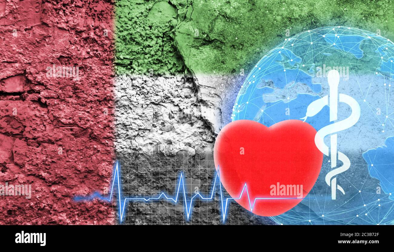 World Health Concept. The flag of United Arab Emirates is shown on the ...