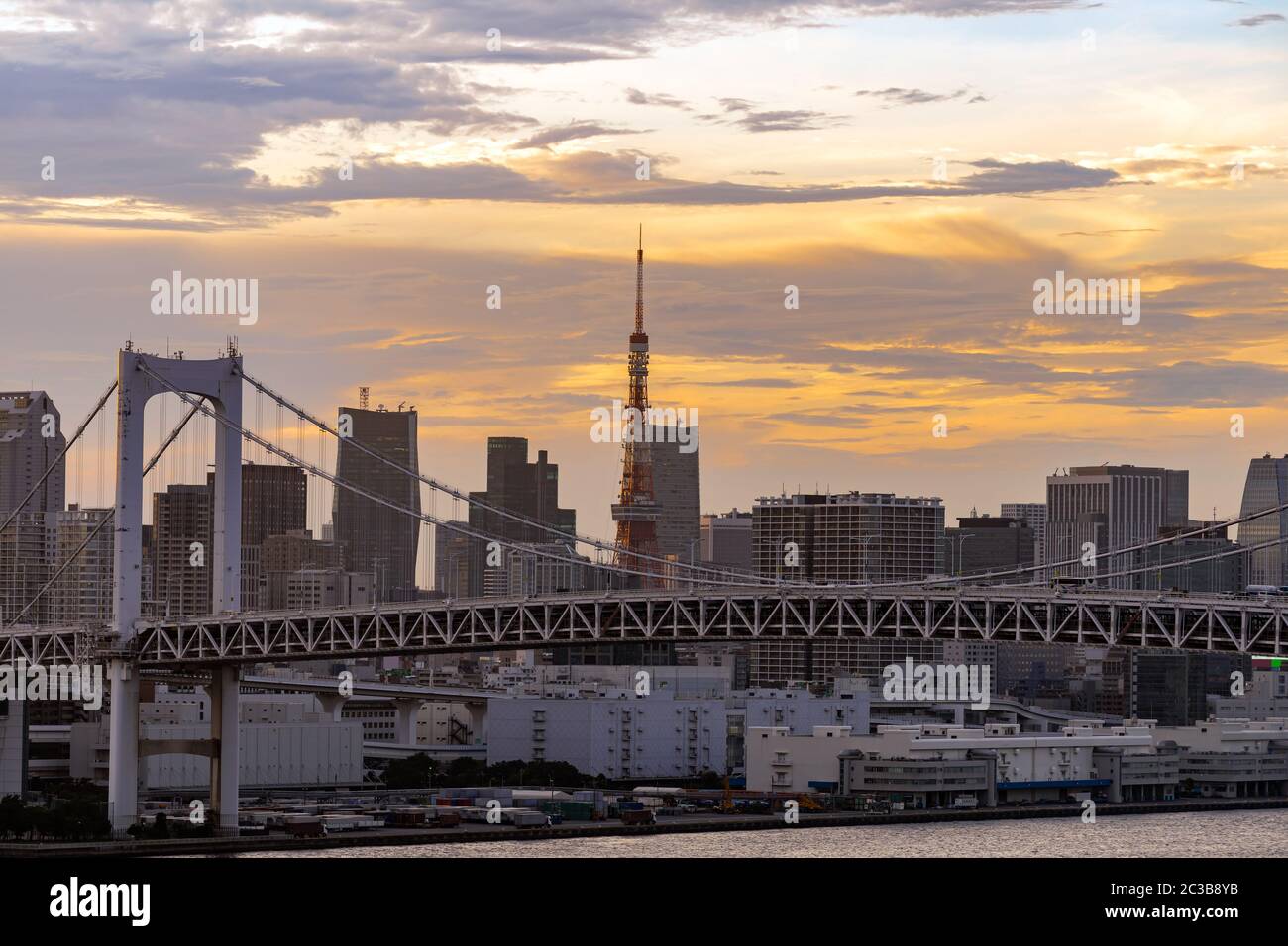 Aerial view of Tokyo skylines with Rainbow bridge and tokyo tower over ...