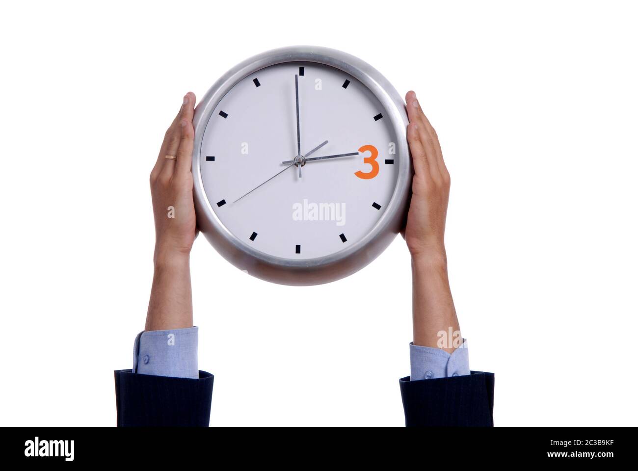 business man with a clock isolated in white background Stock Photo - Alamy