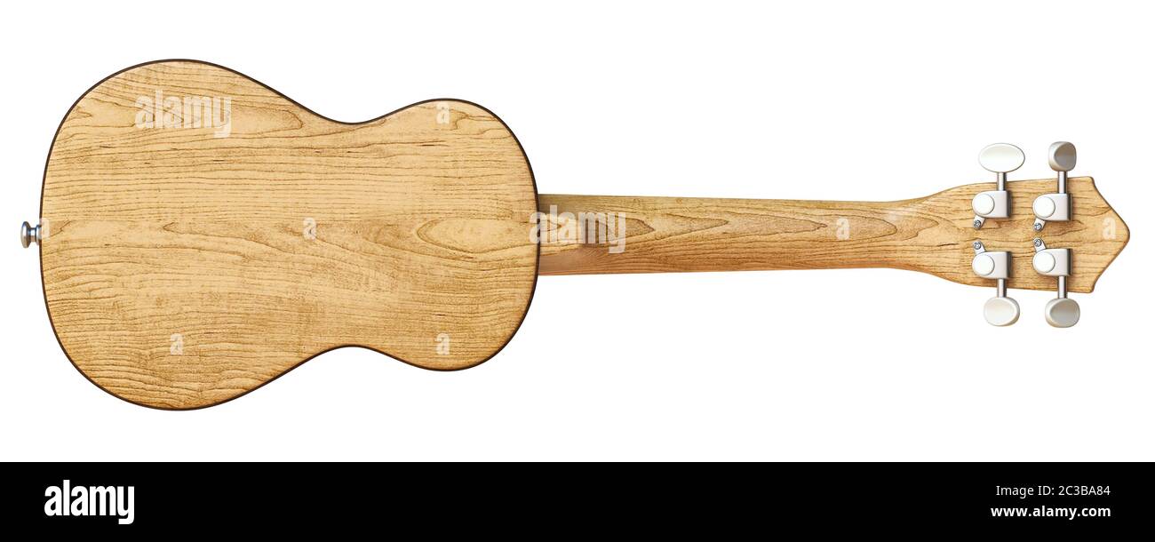 Wooden ukulele Back view 3D render illustration isolated on white ...