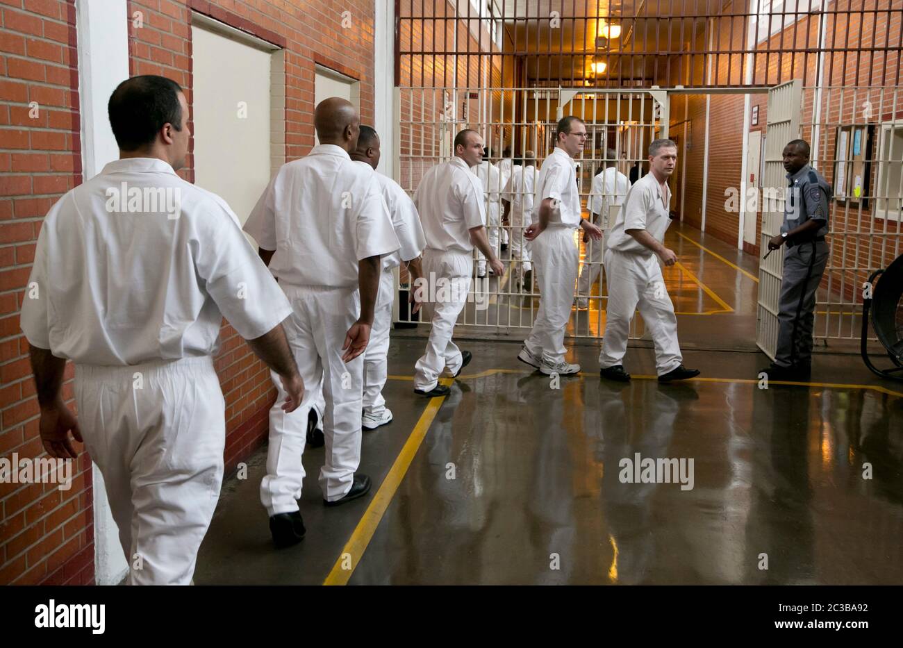 Rosharon Texas USA, August 25 2014: Uniformed male inmates, students of ...