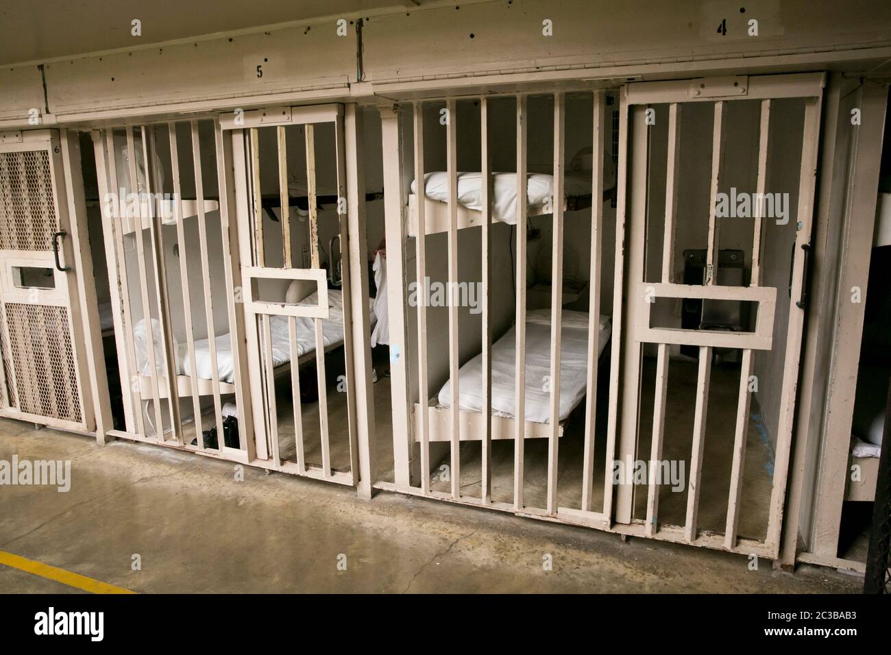 Rosharon Texas USA, August 25 2014: Cellblock shows empty cells with ...