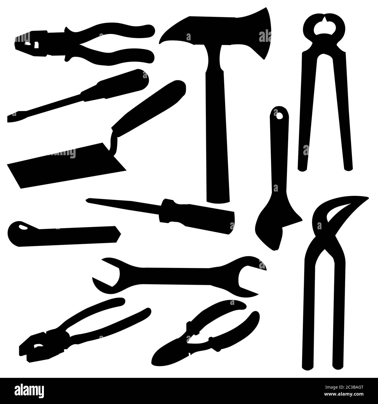 white background, construction tool set of silhouettes Stock Vector ...