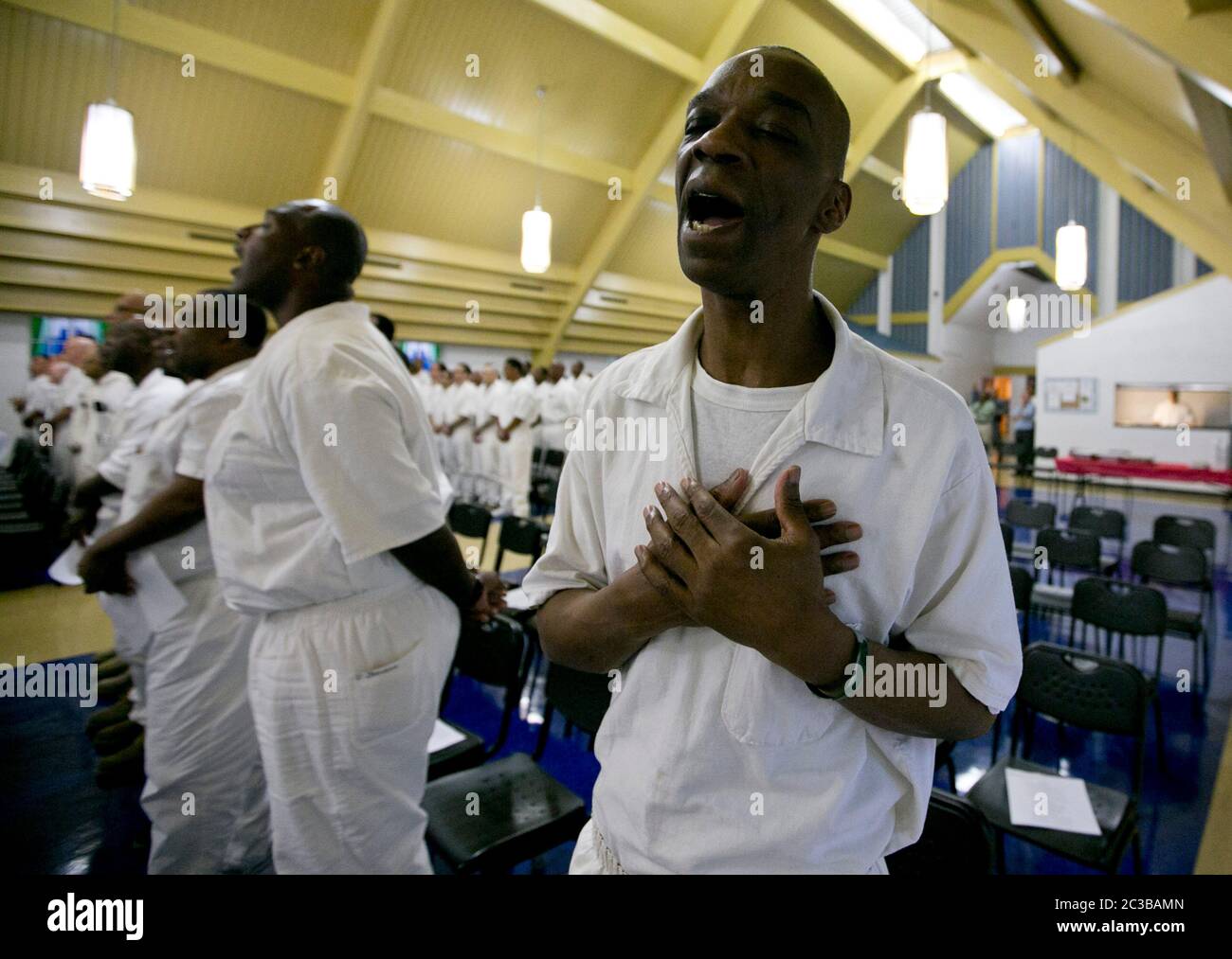 Rosharon Texas USA, August 25 2014: Uniformed male inmates at ...