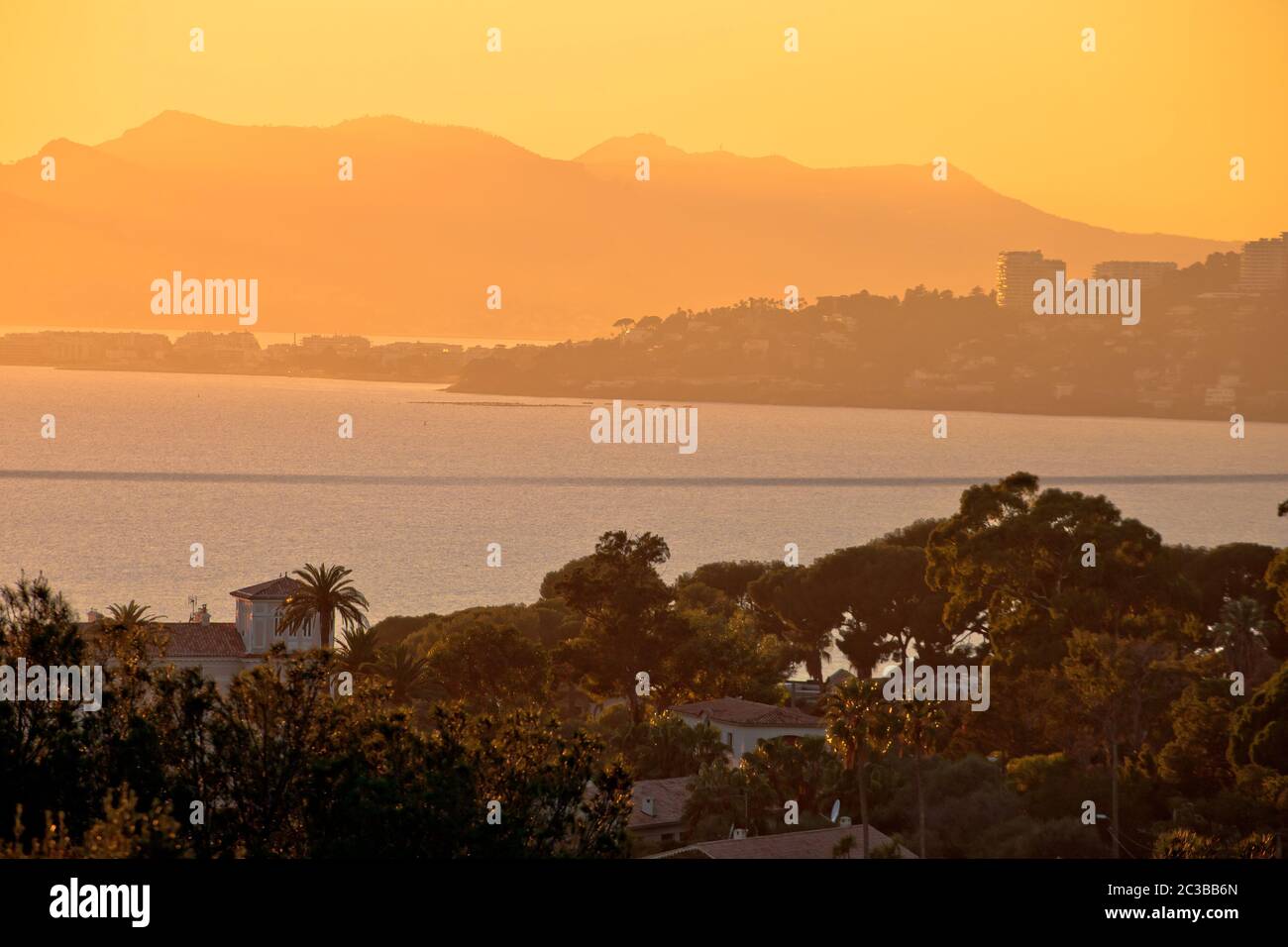 Cannes and French riviera golden sunset view Stock Photo - Alamy