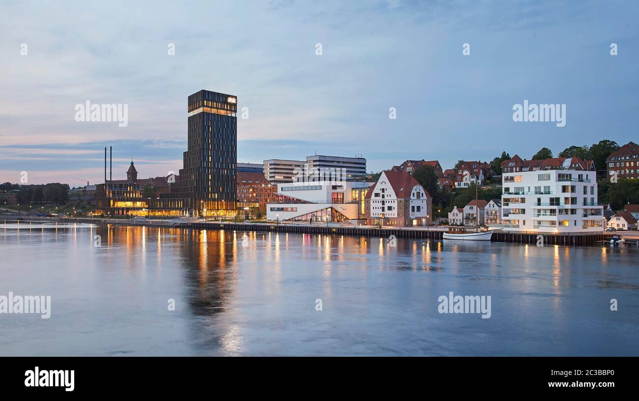 Dusk view at sunset across Alssund. Hotel Alsik, Sønderborg, Denmark ...