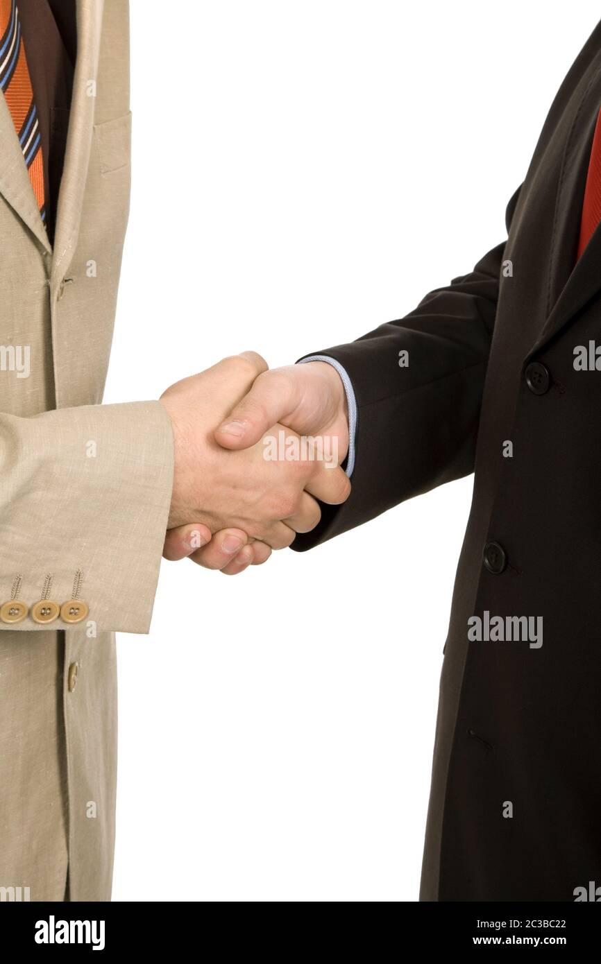 Business men hand shake in white background Stock Photo - Alamy