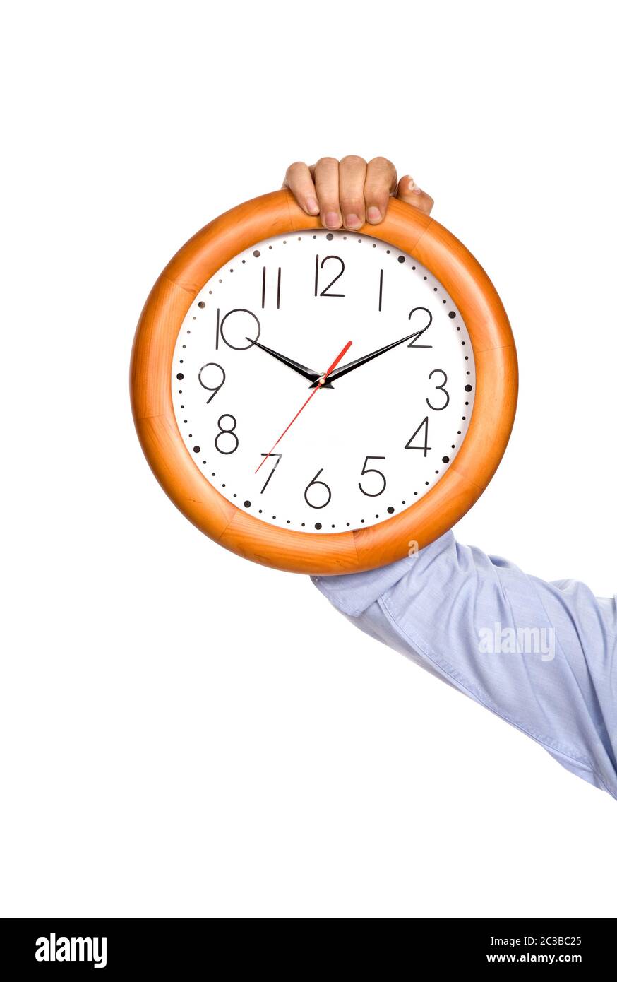 man with a clock isolated in white background Stock Photo - Alamy
