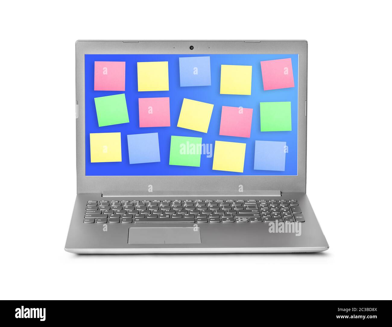 Sticky Note Papers on Notebook computer Screen Stock Photo - Alamy
