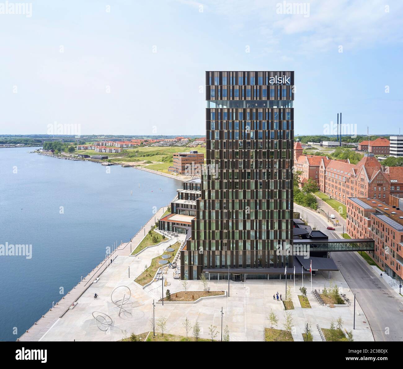 Aerial view from south with river and cityscape. Hotel Alsik ...