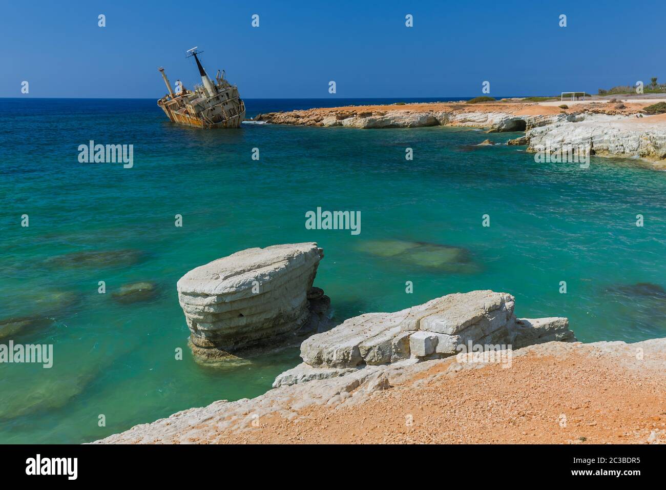Old ship wreck near coast - Paphos Cyprus Stock Photo - Alamy