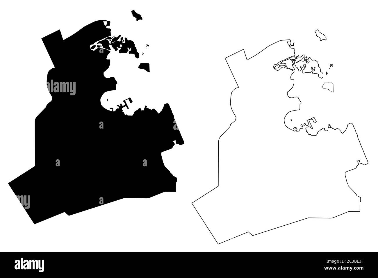 Doha City (State of Qatar, Ad-Dawhah municipality) map vector ...