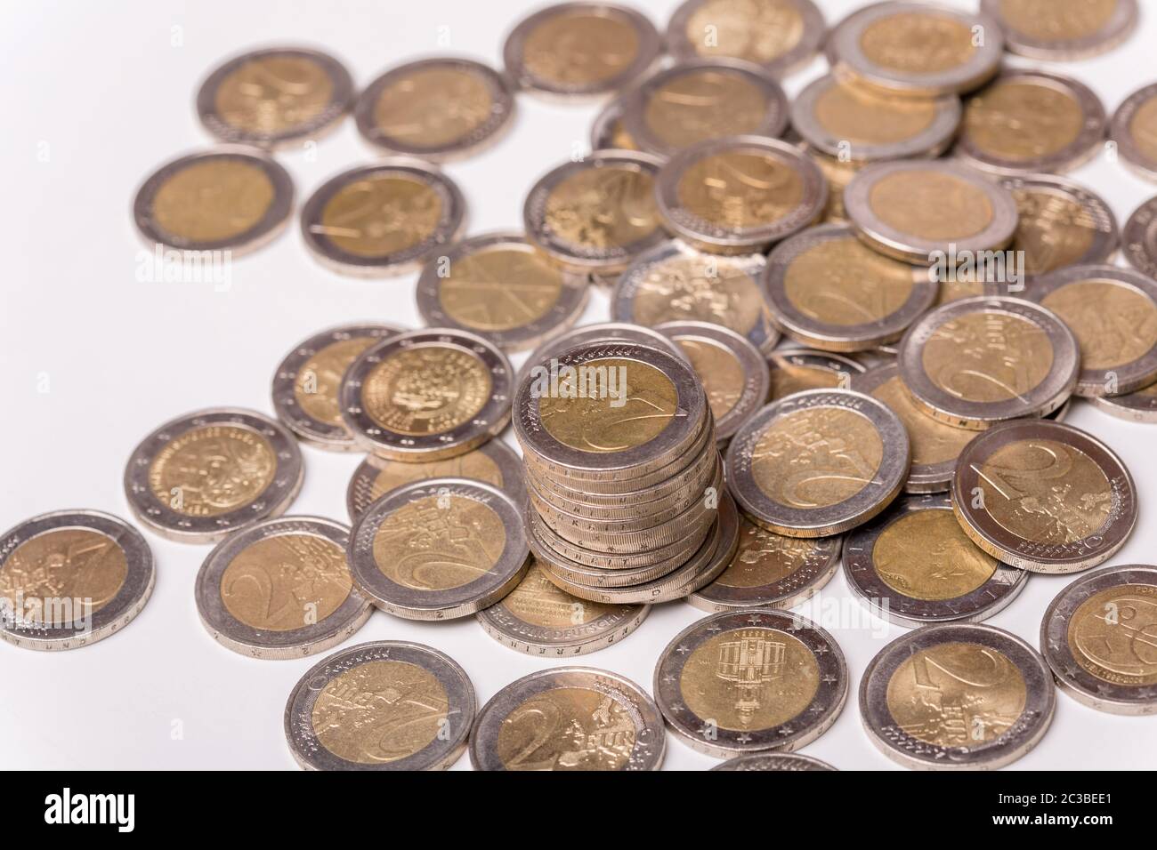 Close up top view image of large amount of Euro money coins Stock Photo ...