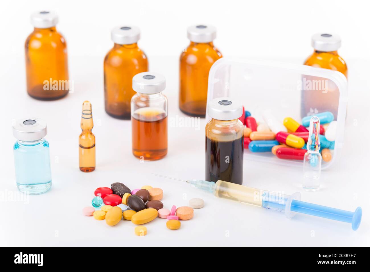 Different types of drugs on white background Stock Photo - Alamy