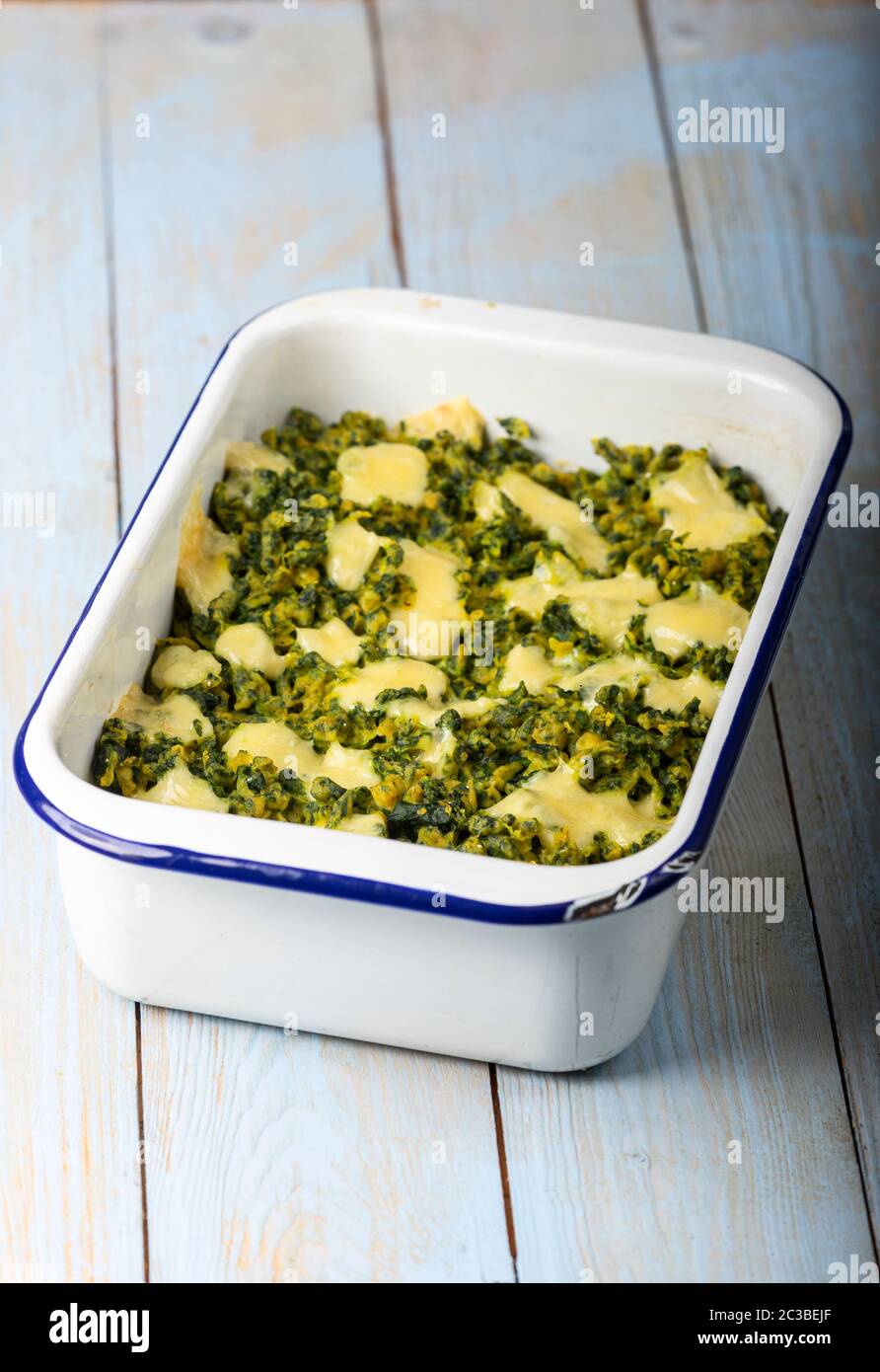 bavarian spinach spaetzle in a casserole Stock Photo - Alamy