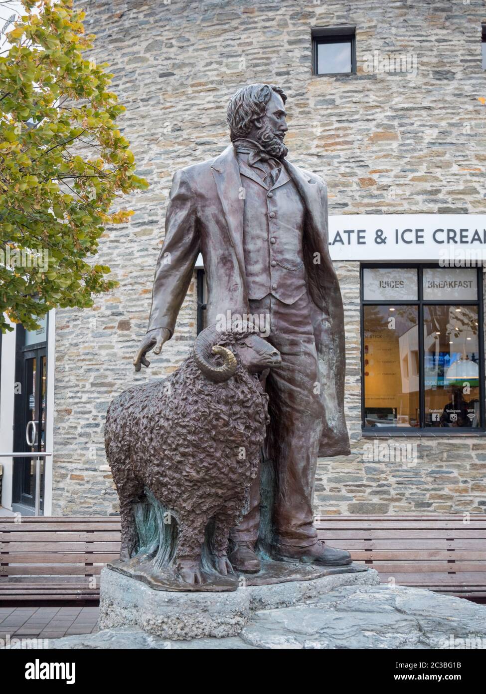 A bronze statue of William Gilbert Rees an explorer in Queenstown, New ...