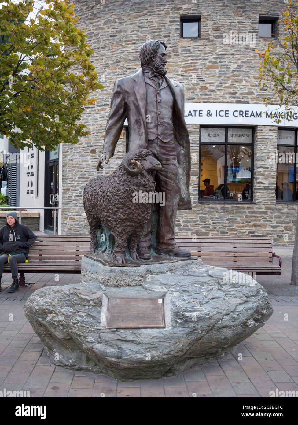 A bronze statue of William Gilbert Rees an explorer in Queenstown, New ...