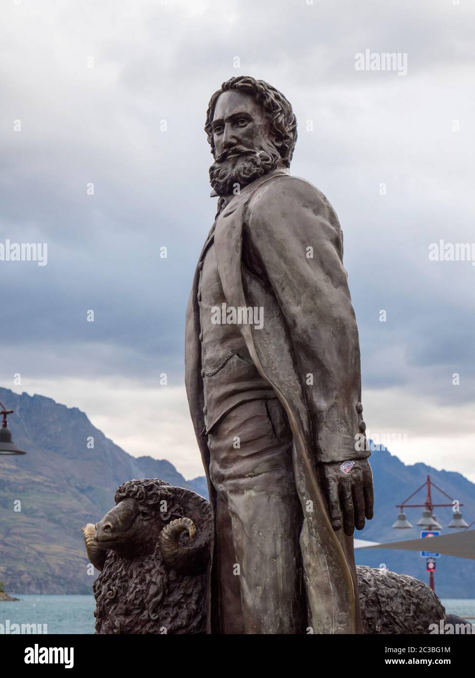 A bronze statue of William Gilbert Rees an explorer in Queenstown, New ...