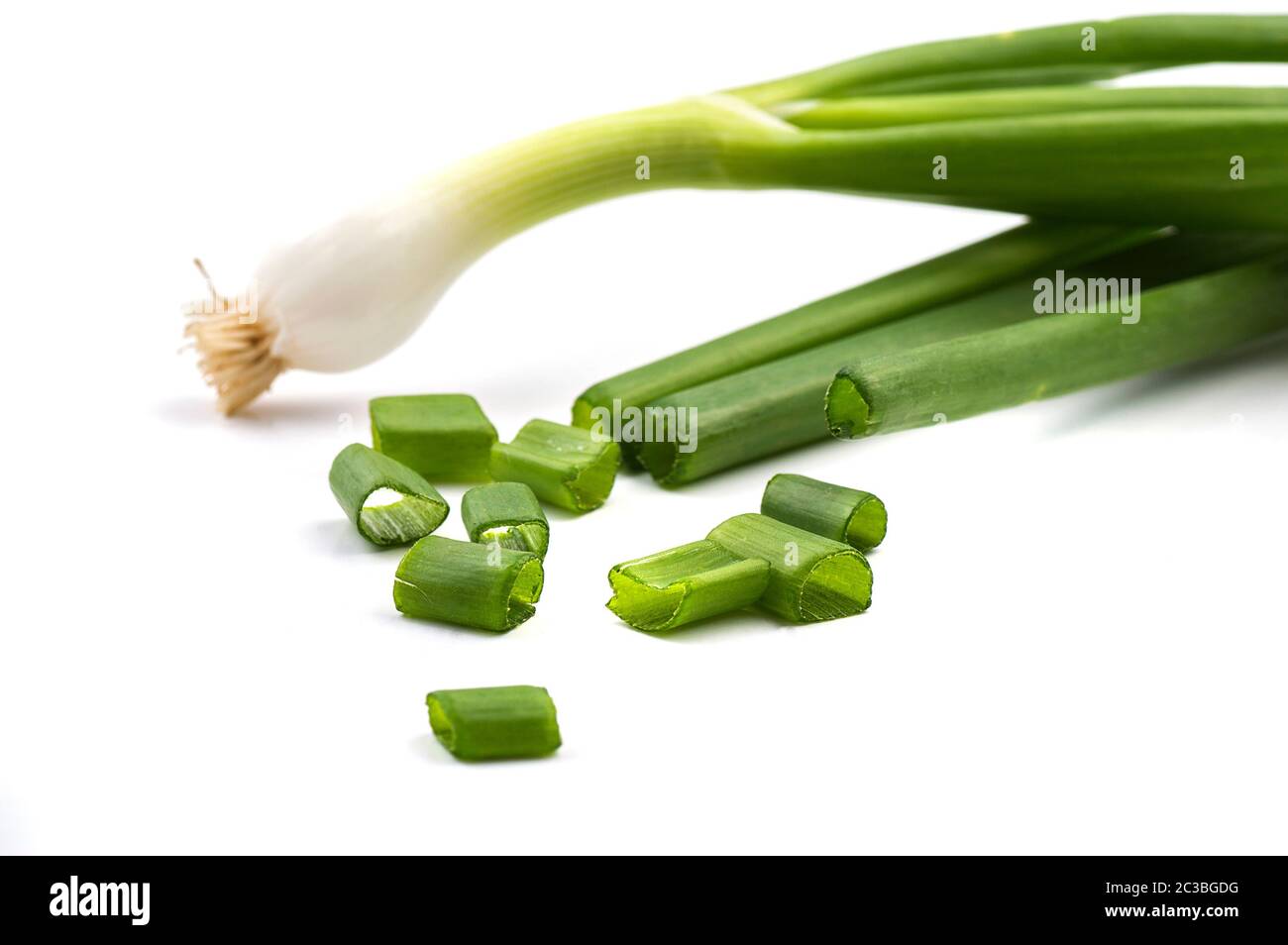 Fresh ripe green spring onions (shallots or scallions) with fresh ...