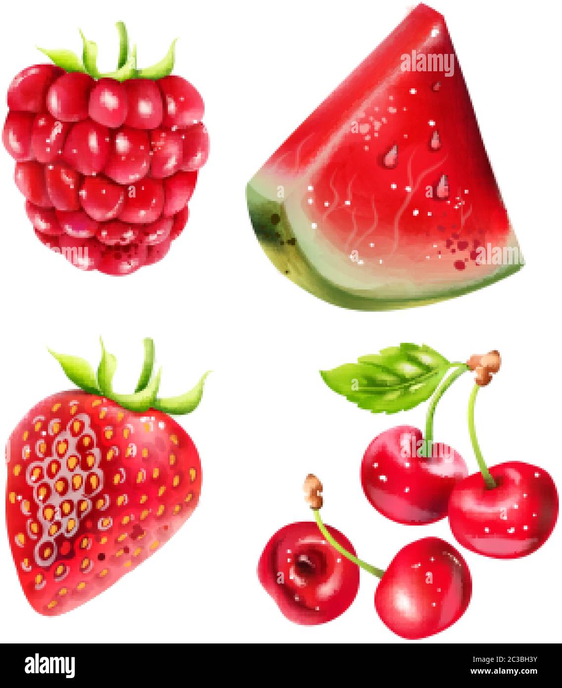Set of Summer berries fruits with watermelon, cherry and strawberry ...