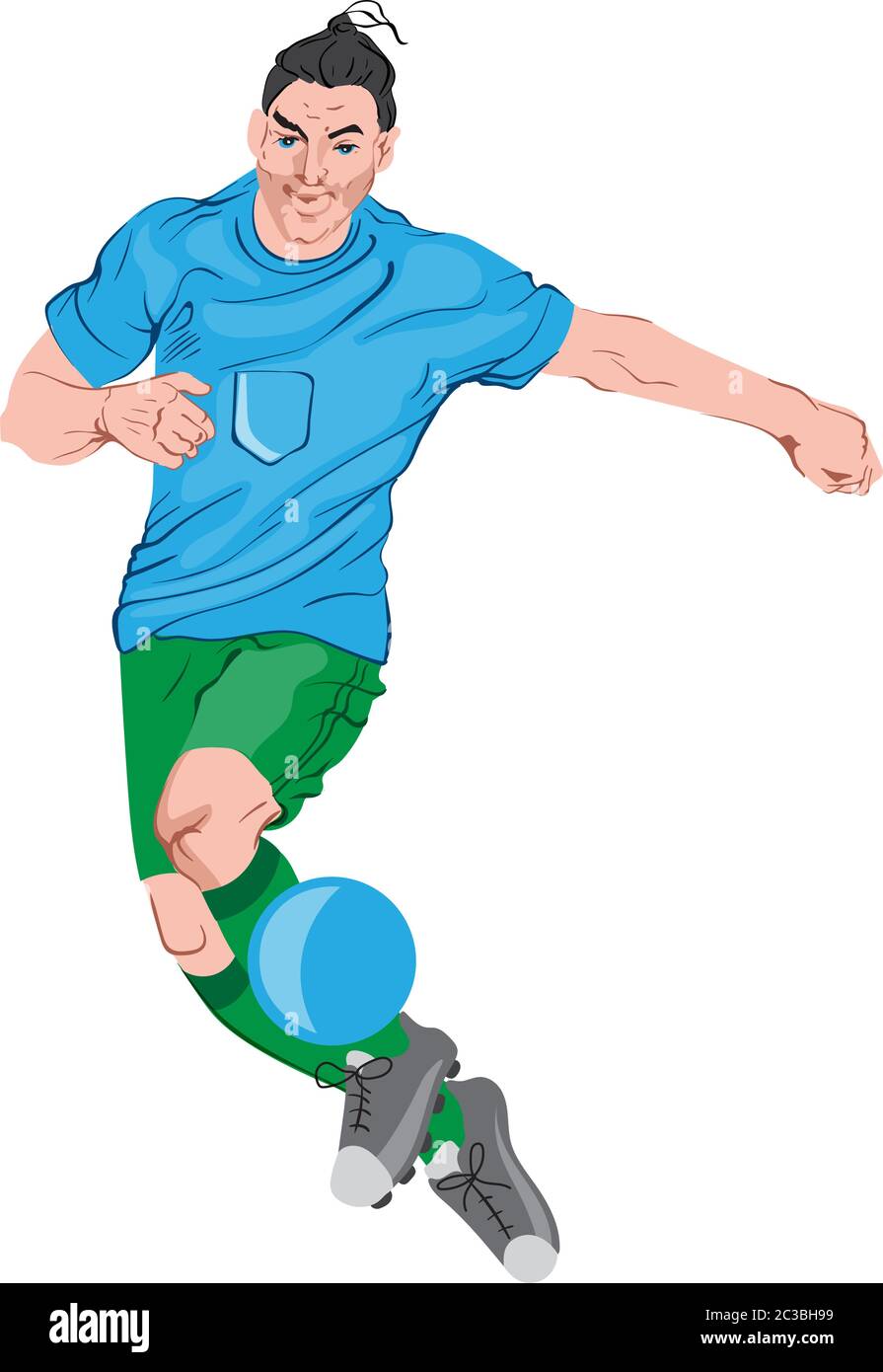 Young man playing football. Colorful clothes and boots. Vector Stock ...