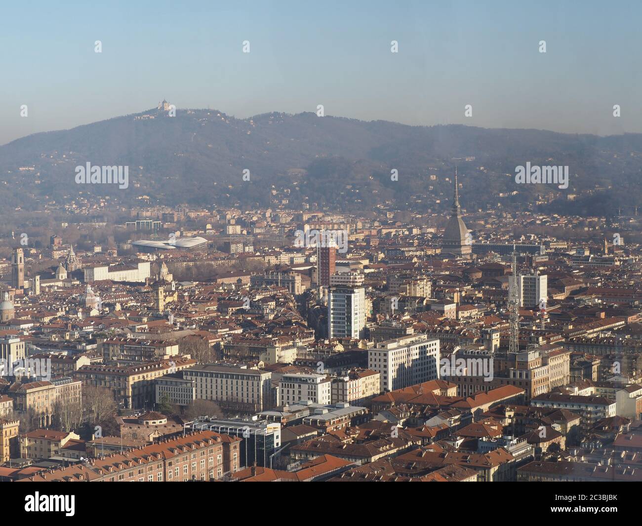 Aerial view of the city of Turin, Italy with Piazza Castello square ...