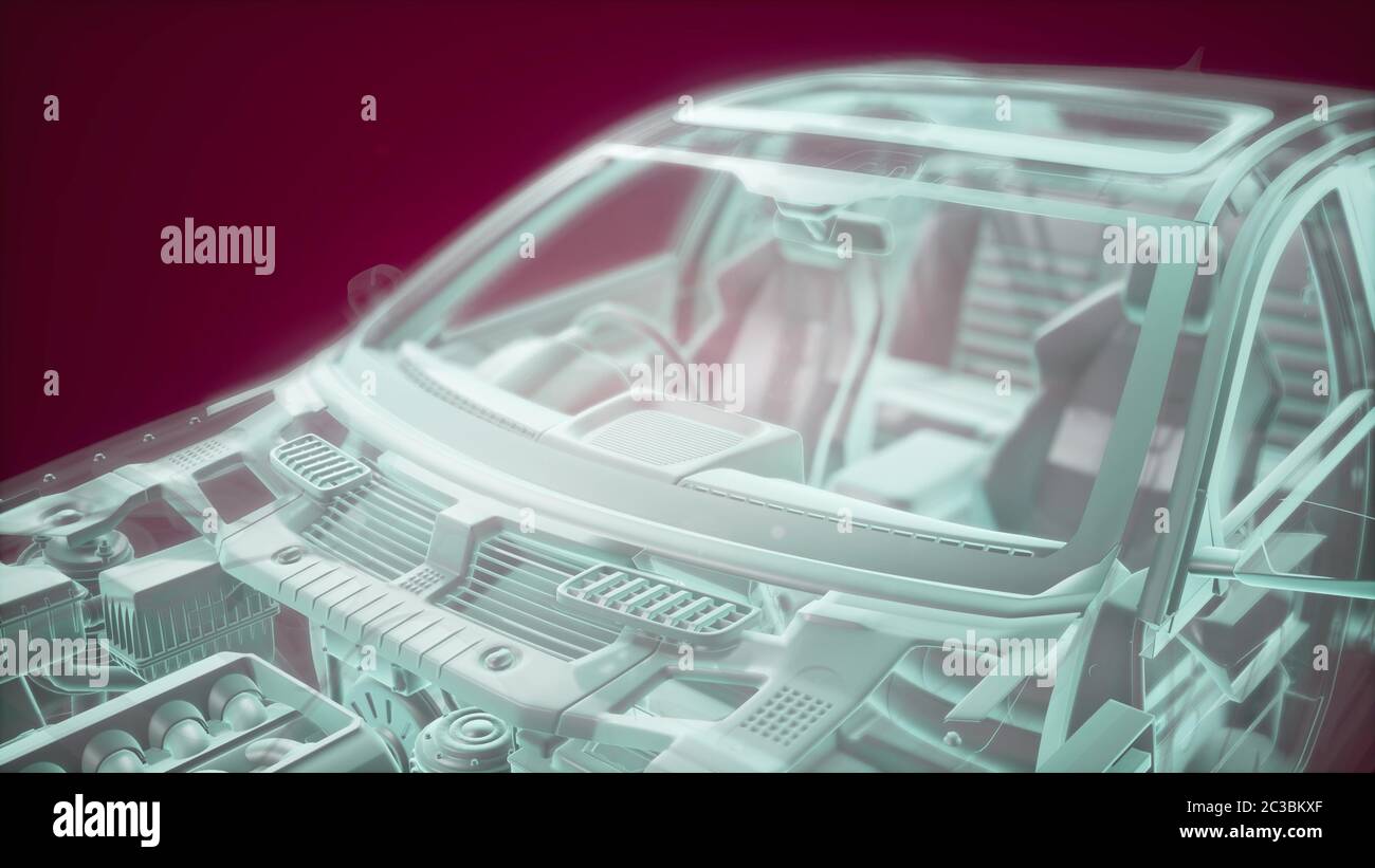 Holographic animation of 3D wireframe car model with engine Stock Photo ...