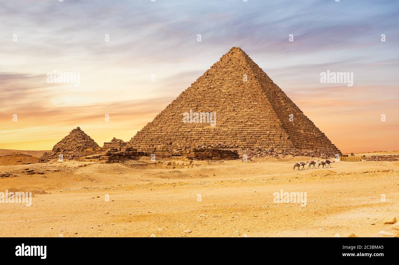 Famous Pyramid of Menkaure, Giza complex in Cairo, Egypt Stock Photo ...
