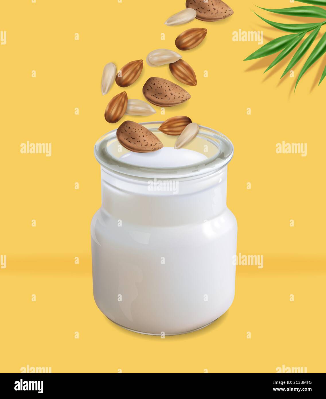 Almond milk vector realistic. Glass bottle with delicious organic drink ...