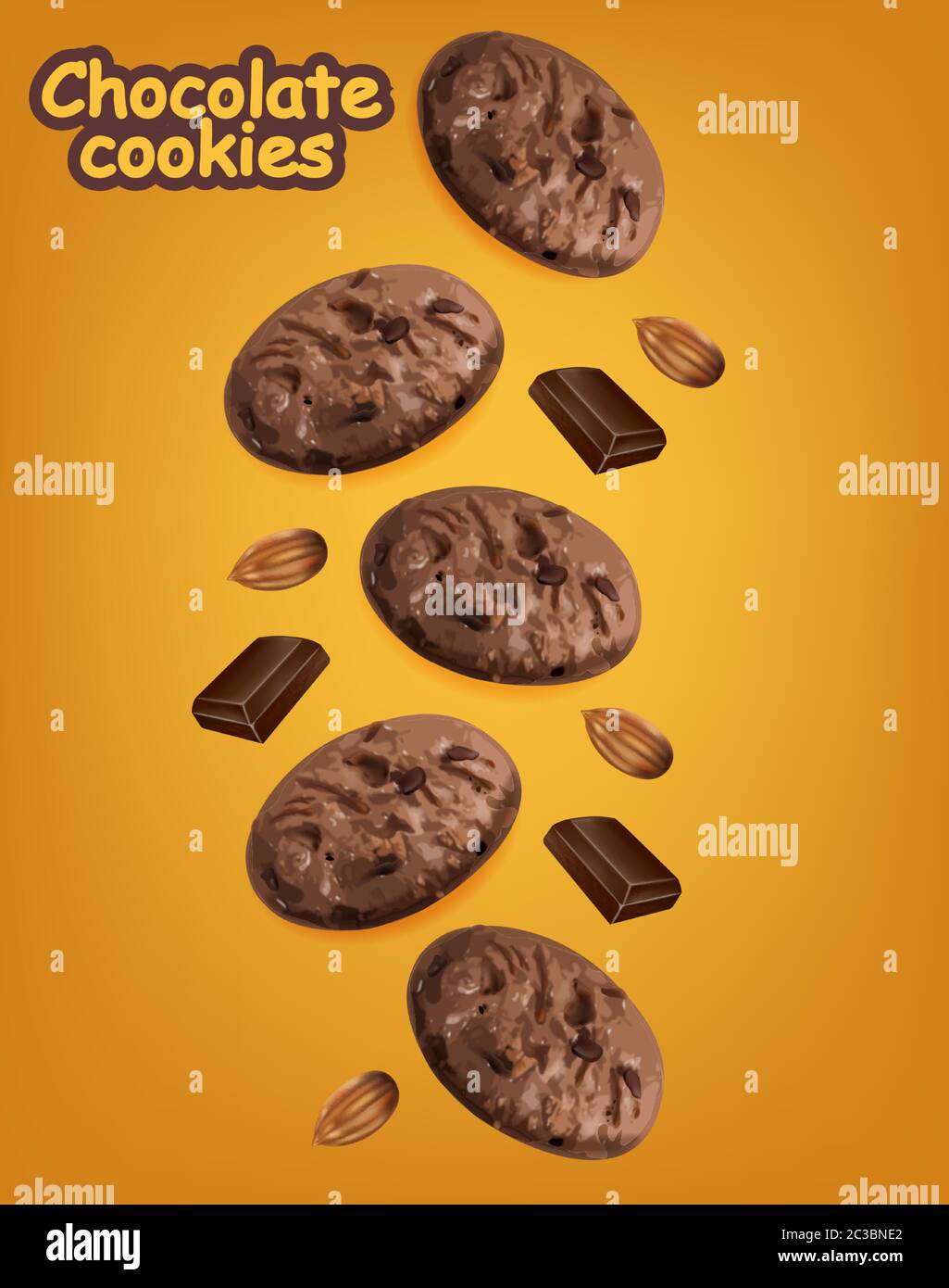 Chocolate cookies vector realistic. Declious dessert falling cookies ...