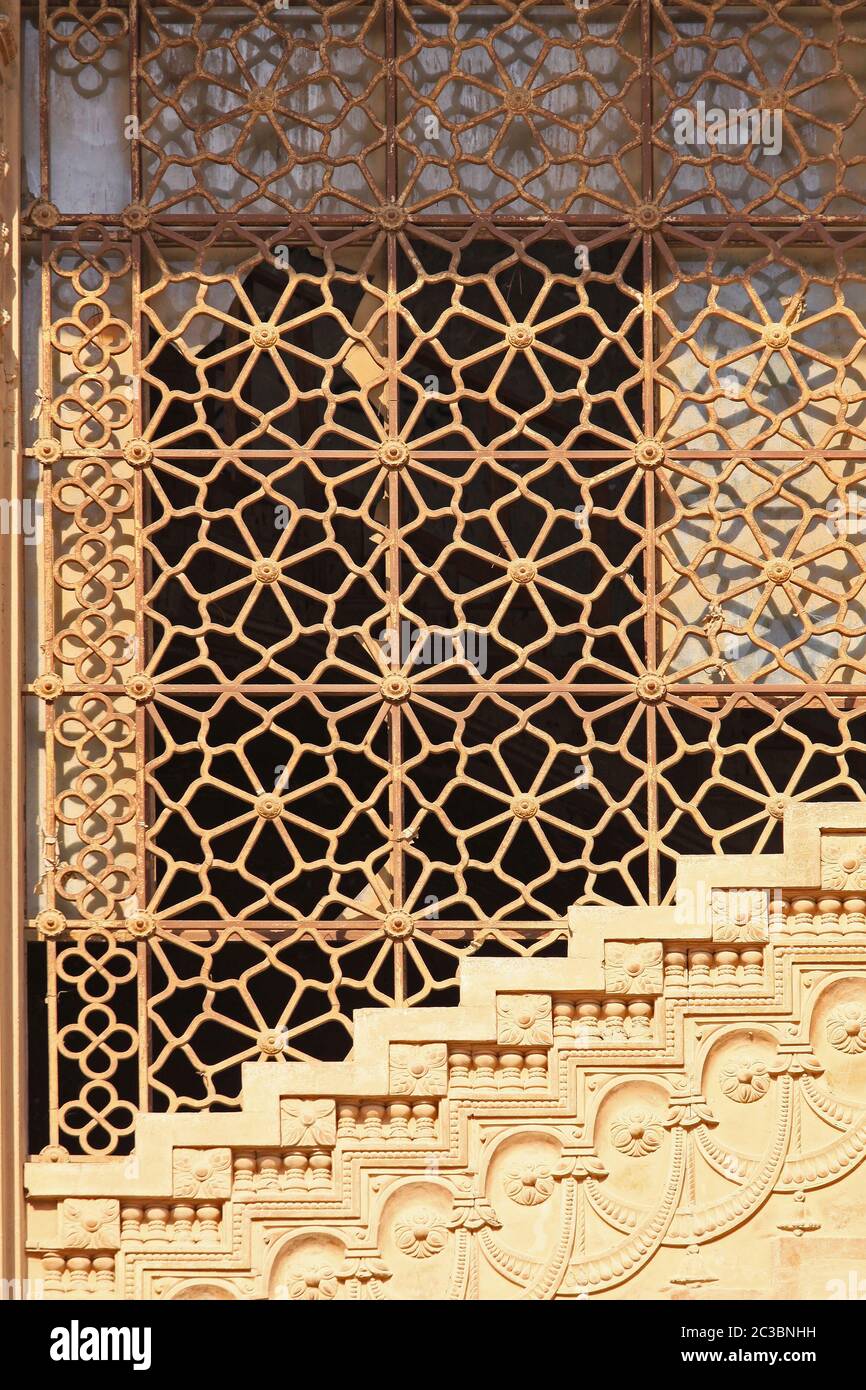 Stone stairway and ornamental bars at Baron Palace Cairo Stock Photo ...