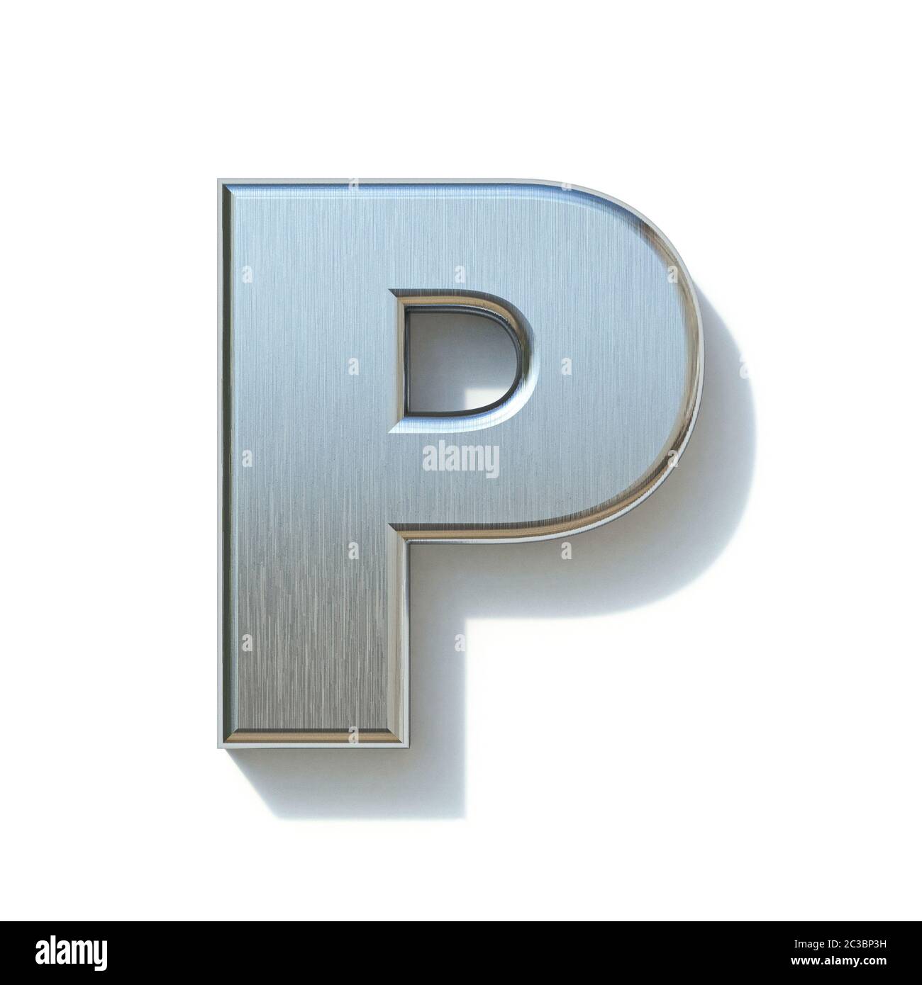 Brushed metal font Letter P 3D render illustration isolated on white ...