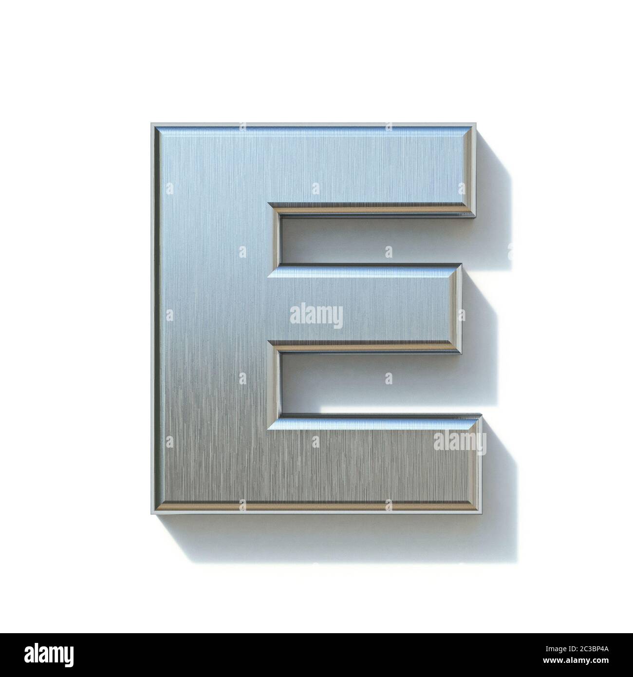 Brushed metal font Letter E 3D render illustration isolated on white ...