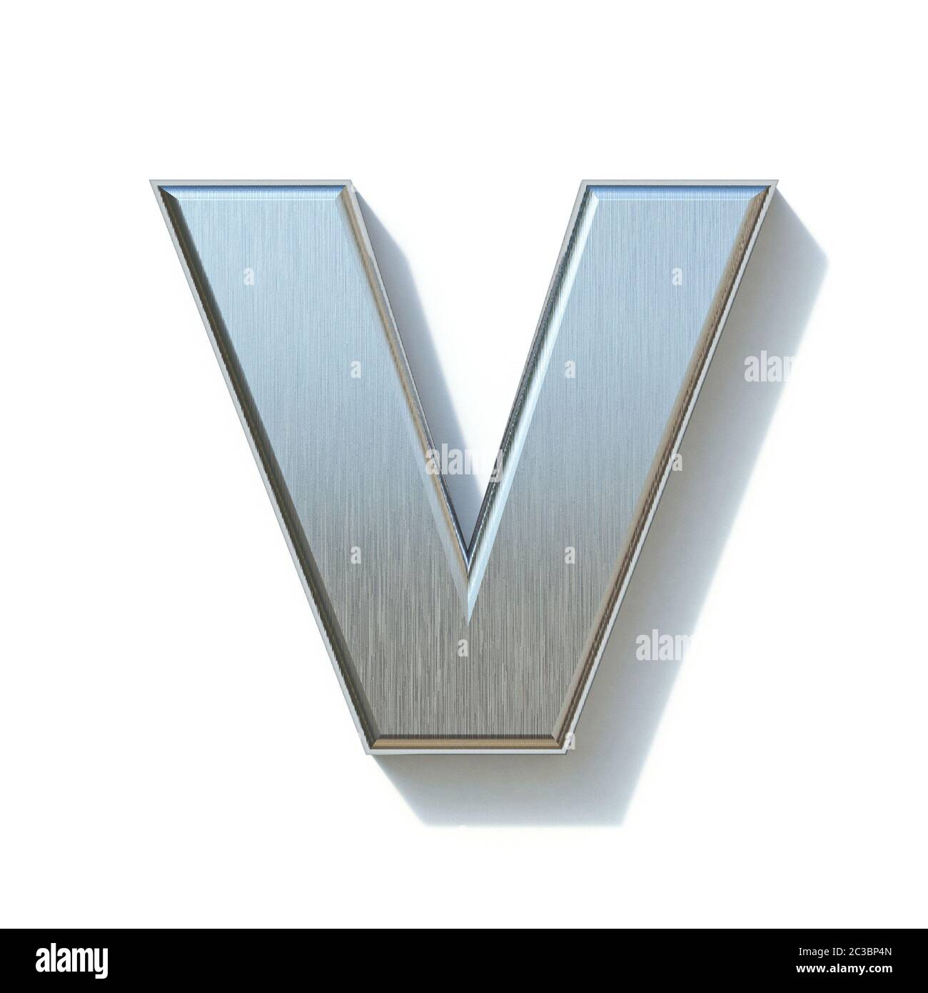 Brushed metal font Letter V 3D render illustration isolated on white ...