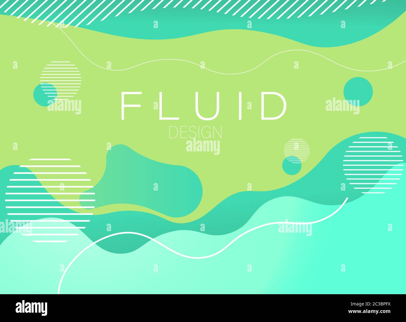 Fluid lines design with colorful green waves and curly lines ...