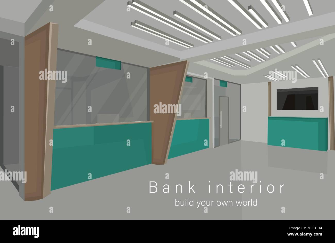 Bank interior design concept with green colors. Vector Stock Vector ...